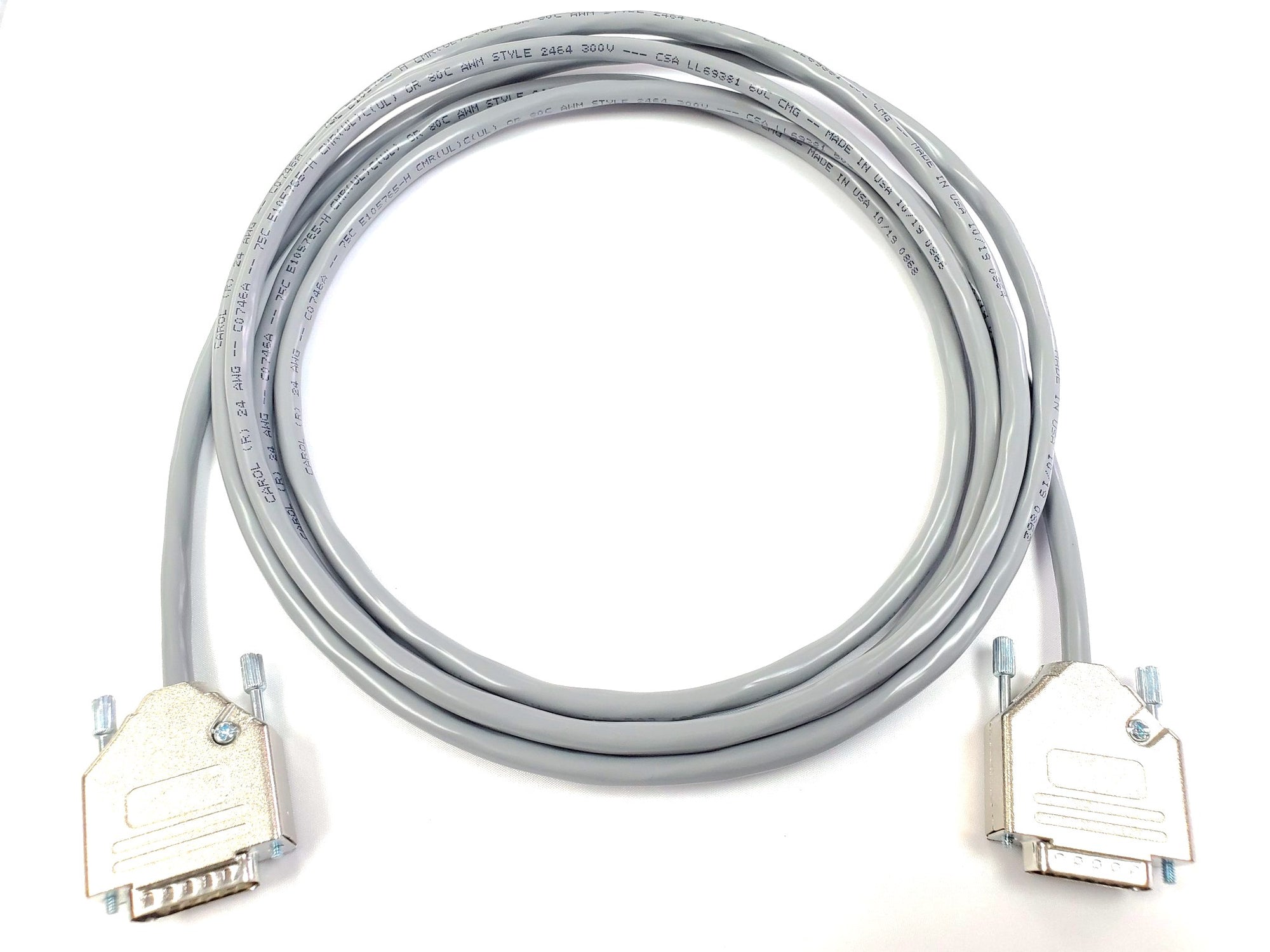 DB15 Male to Male All 15 Wires Connected 24 AWG - PVC Jacket - Gray - Custom Cable Connection