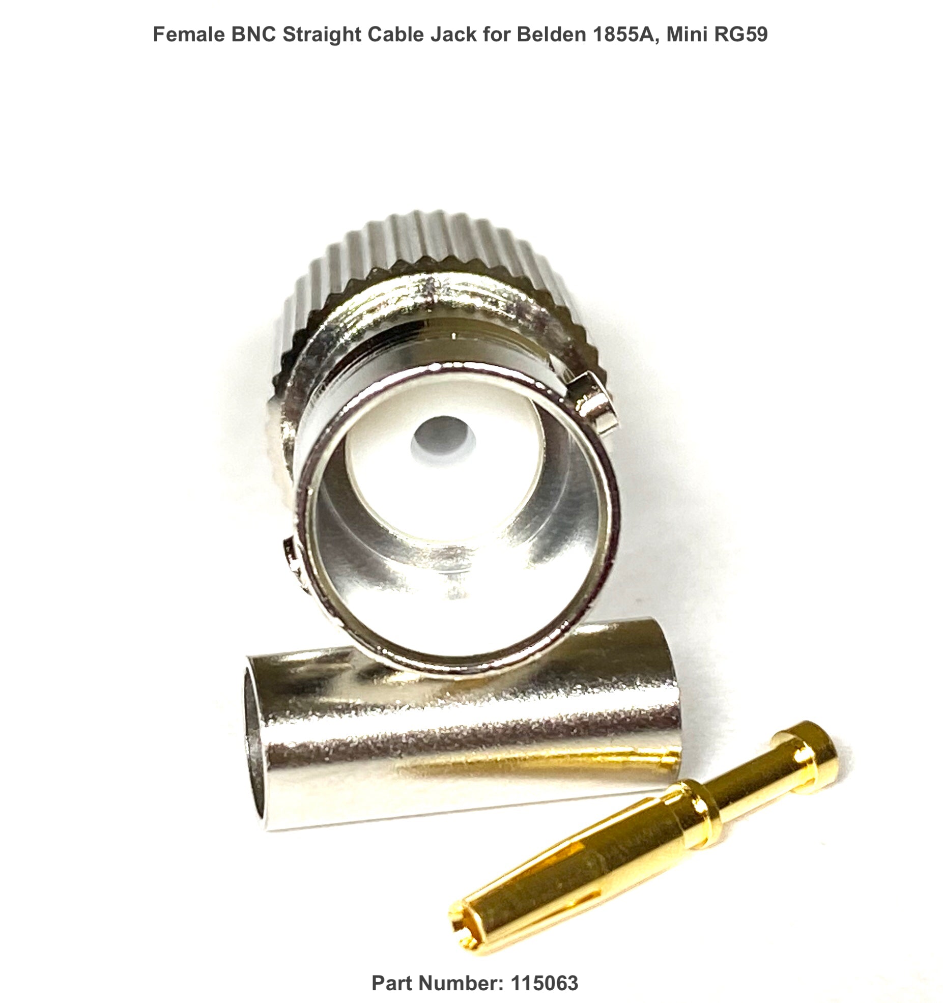 BNC Straight Crimp Jack for Belden 1855A, Mini RG59, 75 Ohm - Custom Cable Connection