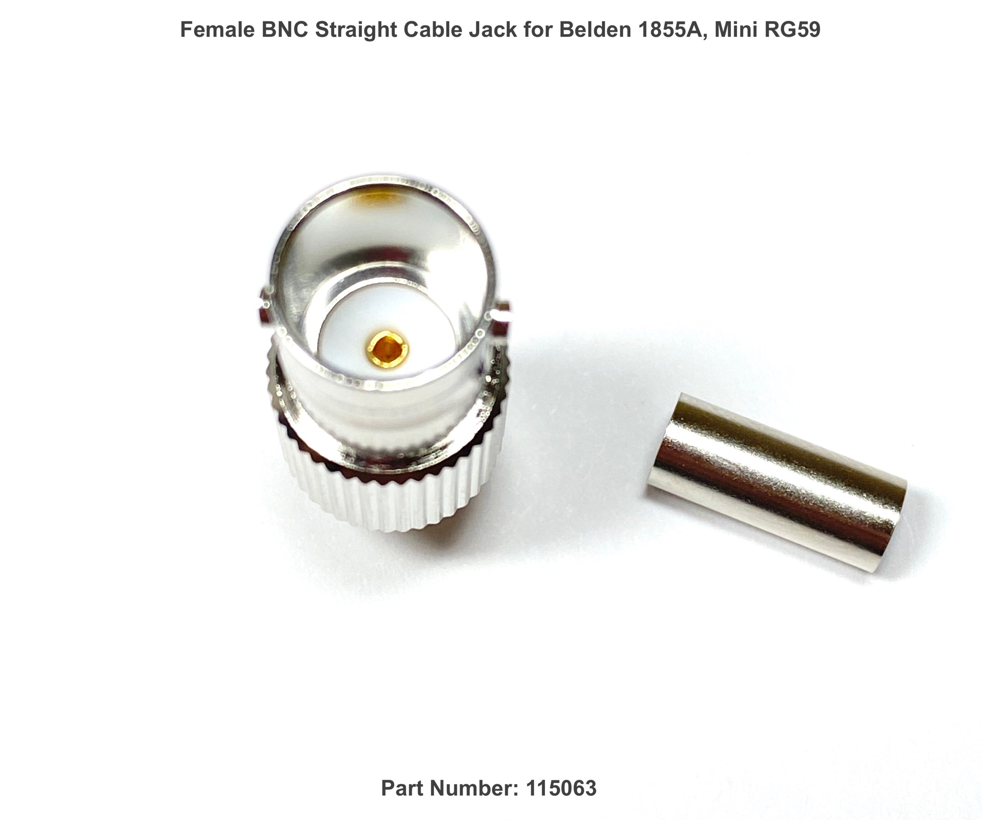BNC Straight Crimp Jack for Belden 1855A, Mini RG59, 75 Ohm - Custom Cable Connection